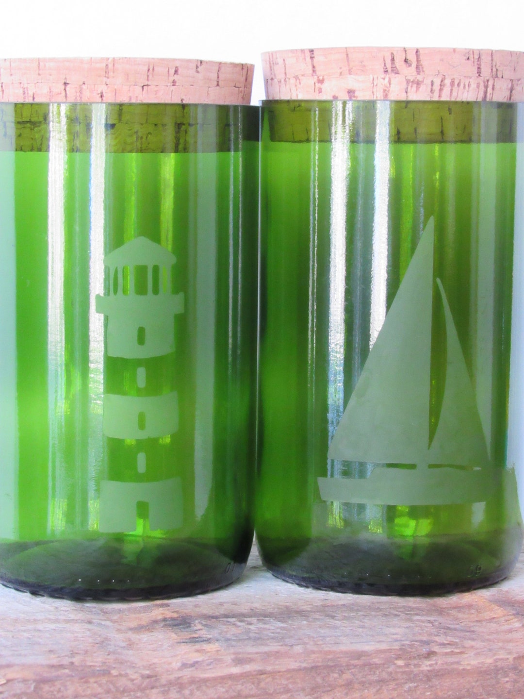 Coastal Nautical Themed Sailboat and Lighthouse Canister Green Jar Set ...