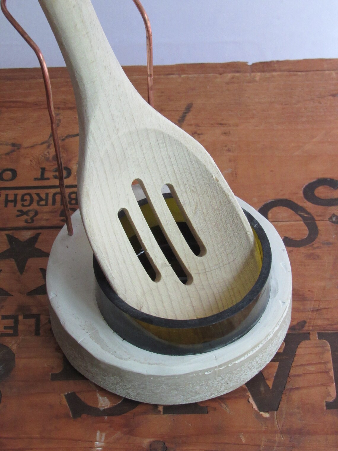 Concrete Spoon Rest Base With Upcycled Wine Bottle and Copper | Etsy