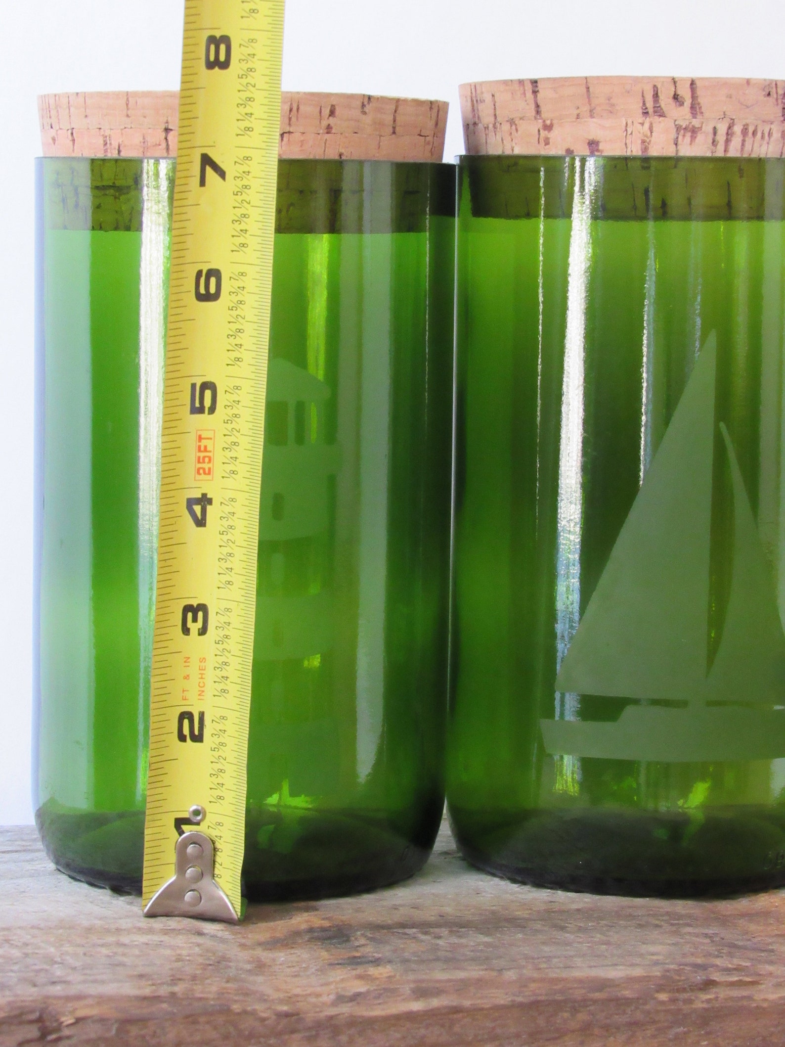 Coastal Nautical Themed Sailboat and Lighthouse Canister Green Jar Set ...