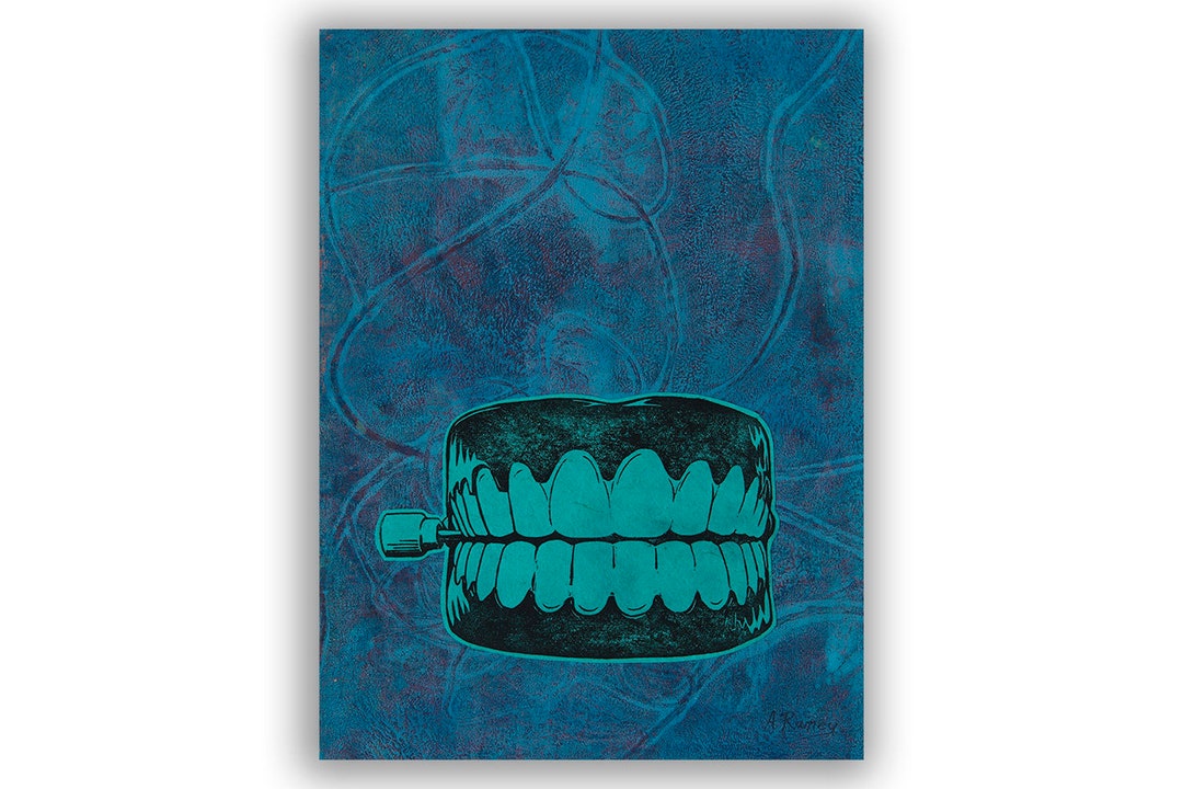 Chattering Teeth, Vintage Toy Print, Toy Art, Handmade, Linocut Print ...