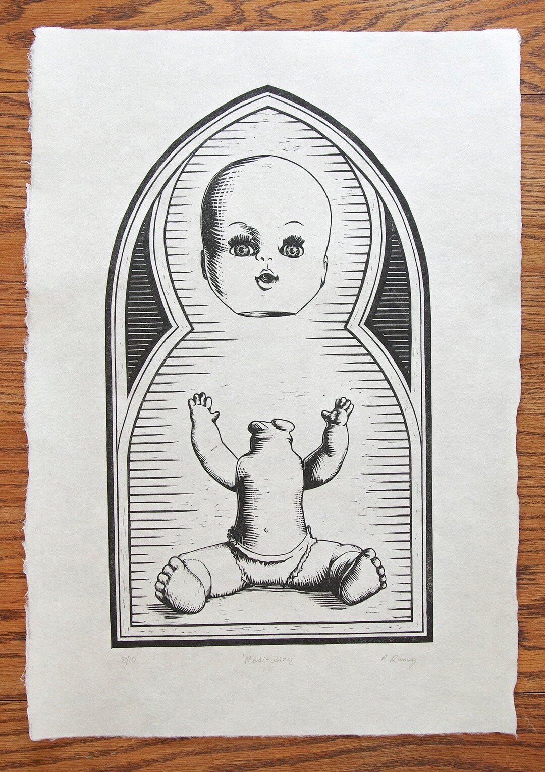 Creepy Baby Doll, Limited Edition Linocut Print, Macabre Decor, Toy Art ...