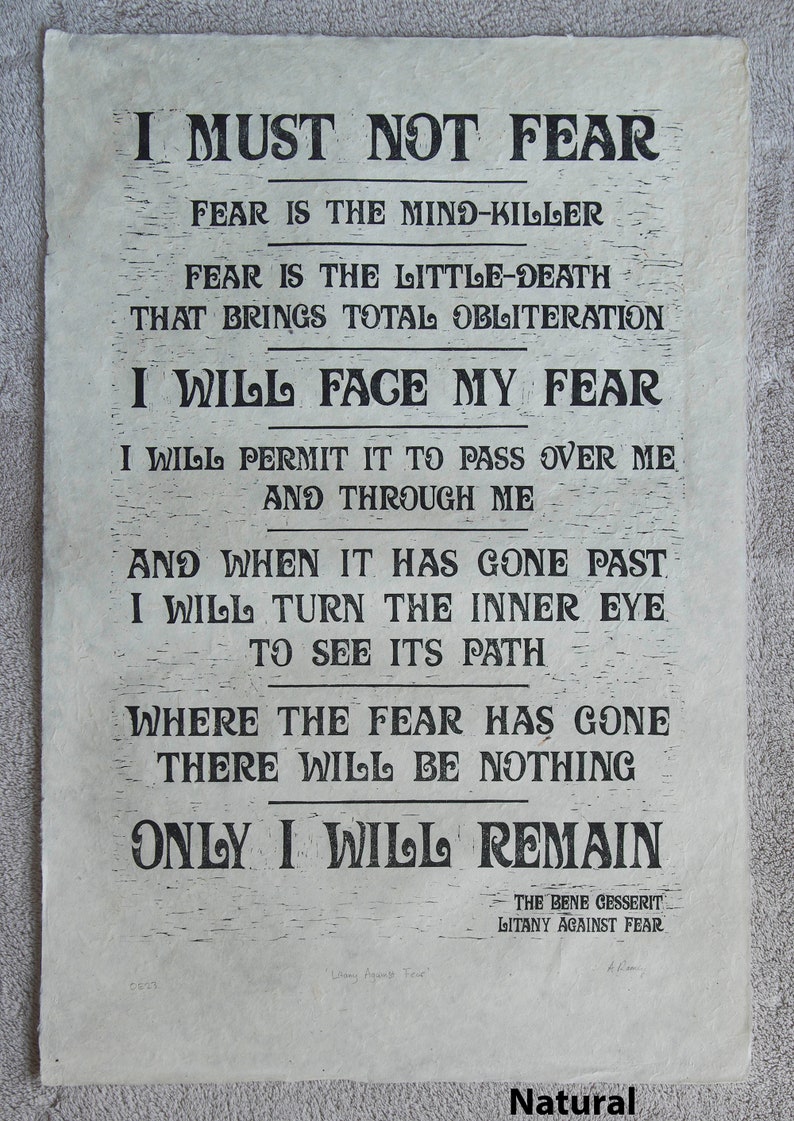 Litany Against Fear Print, Dune Poster, I Must Not Fear, Fear is the ...
