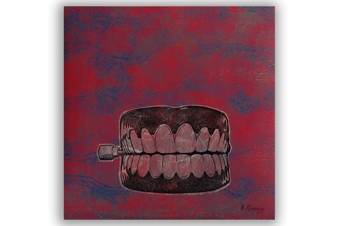 Chattering Teeth, Vintage Toy Print, Toy Art, Handmade, Linocut Print ...