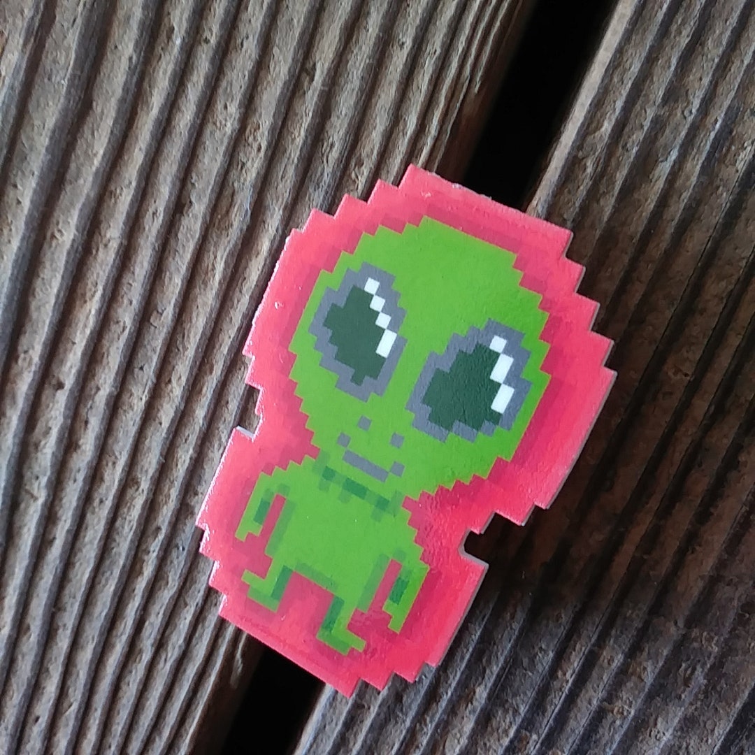 Alien Pixel Art Pin - Handmade Plastic Cryptid Pinback Pins With Pixel ...