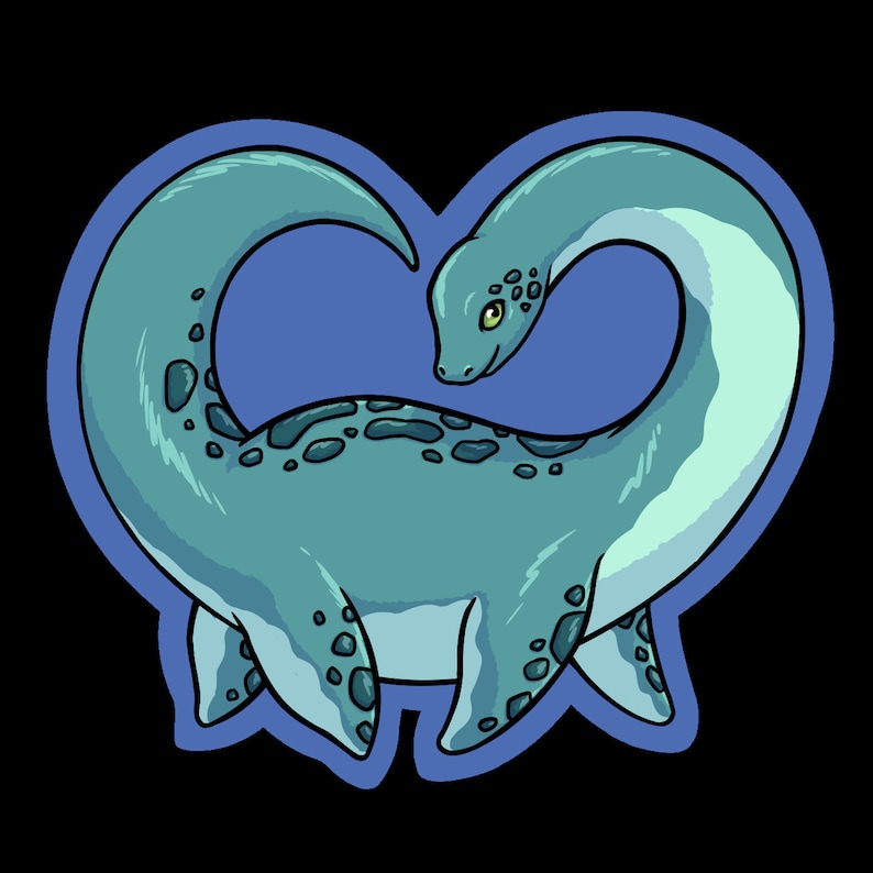 Cute Nessie Heart Sticker - Loch Ness Monster Vinyl Sticker for Laptops ...