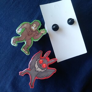 Cryptid Plastic Pin Set - Mothman Pin, Bigfoot Pin, Loch Ness Monster ...