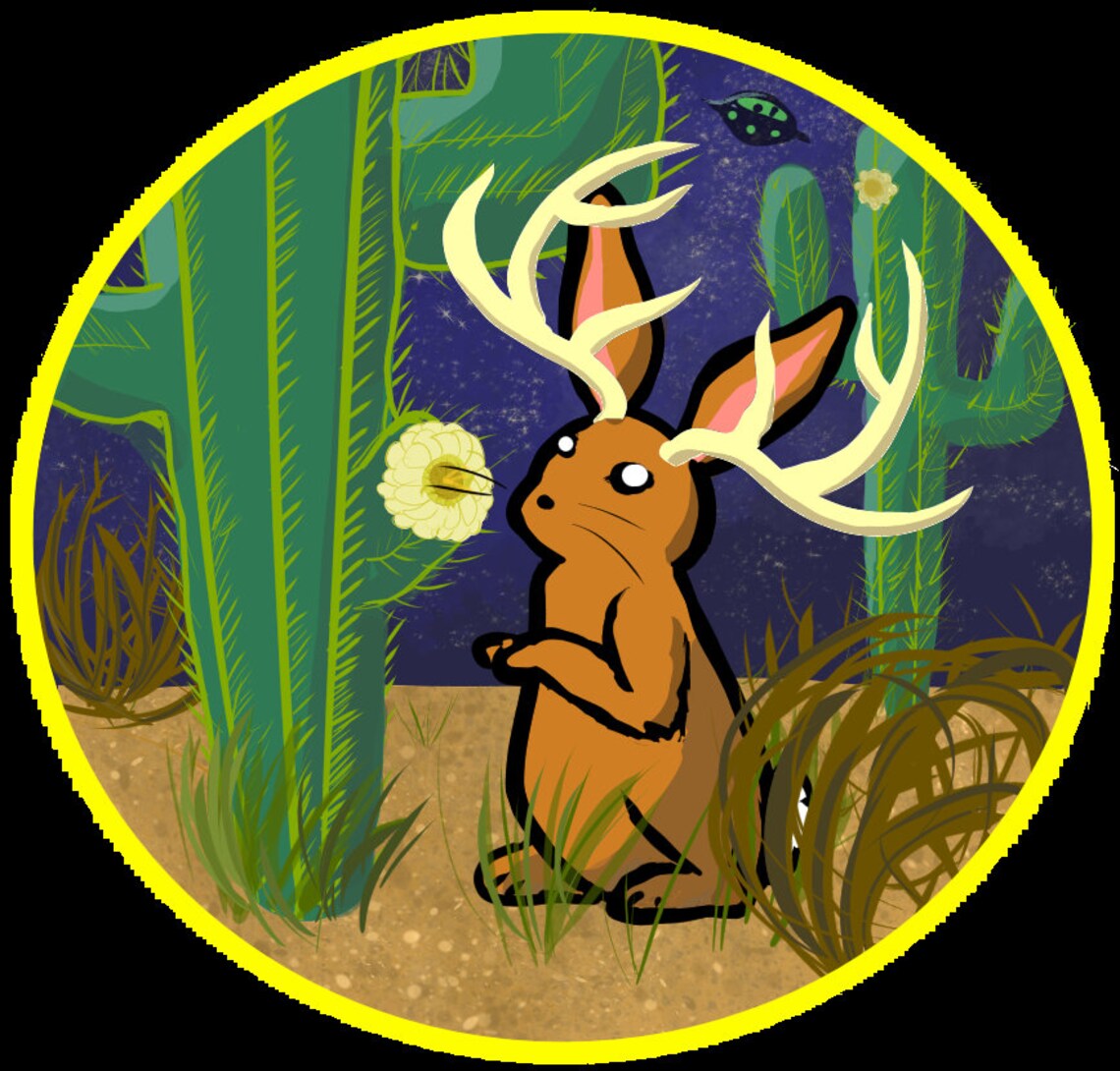 Cute Jackalope cryptid Sticker Day or night version Desert | Etsy