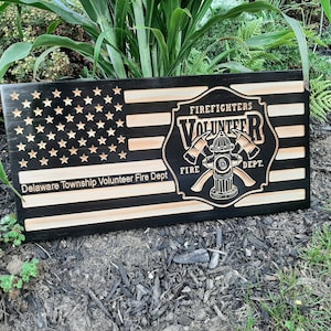 Volunteer Fireman Sign, Volunteer Fireman, Wooden Flag, Engraved Flag ...