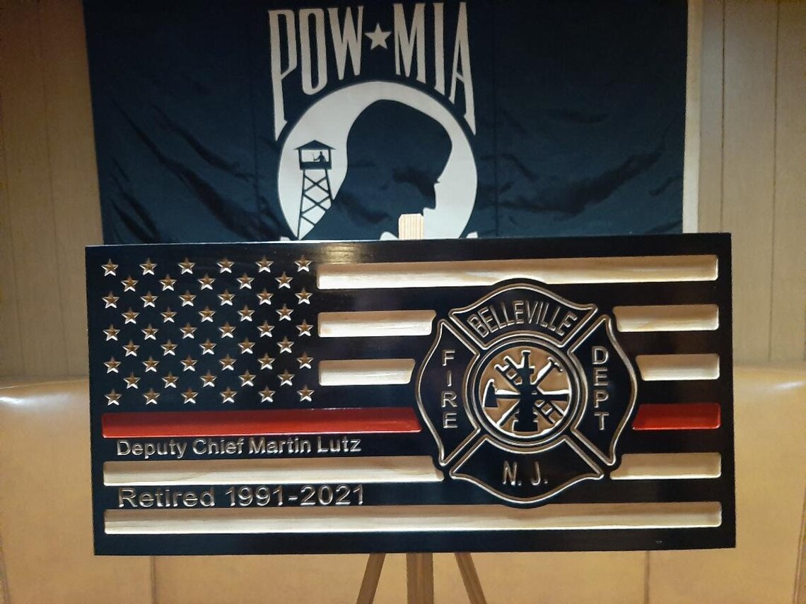 Personalized Fireman Flag Fire Chief Wooden Flag Engraved | Etsy