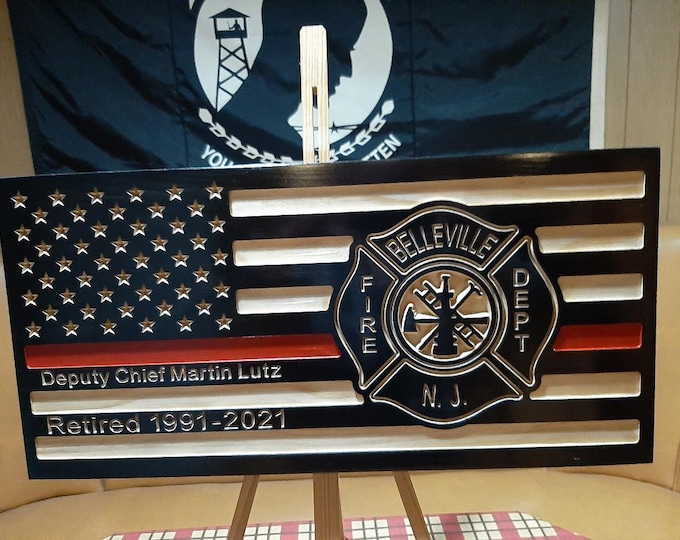 Personalized Fireman Flag, Fire Chief, Wooden Flag, Engraved Flag, Fire ...