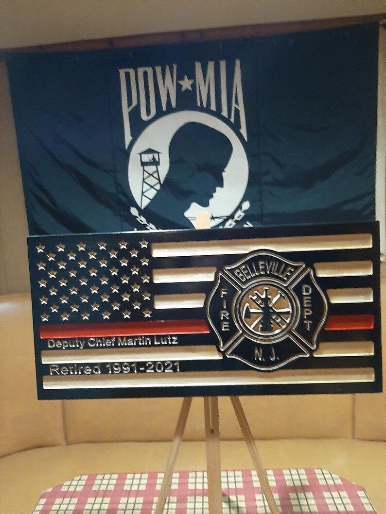 Personalized Fireman Flag Fire Chief Wooden Flag Engraved - Etsy