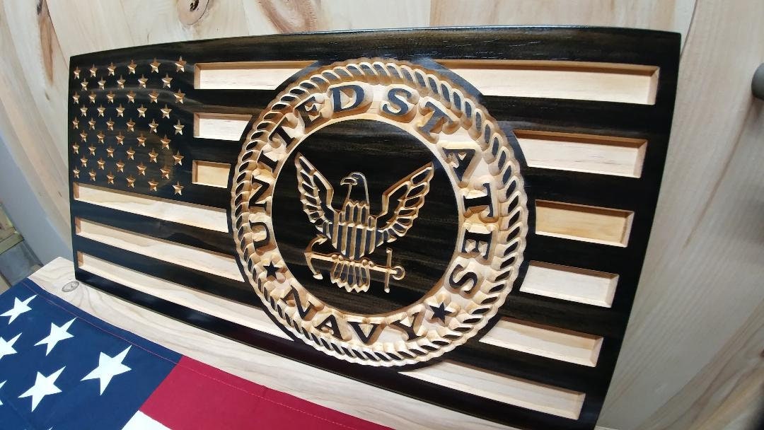 US Navy Wooden Flag, Sign, US Navy, American Flag, Engraved Wood Sign ...