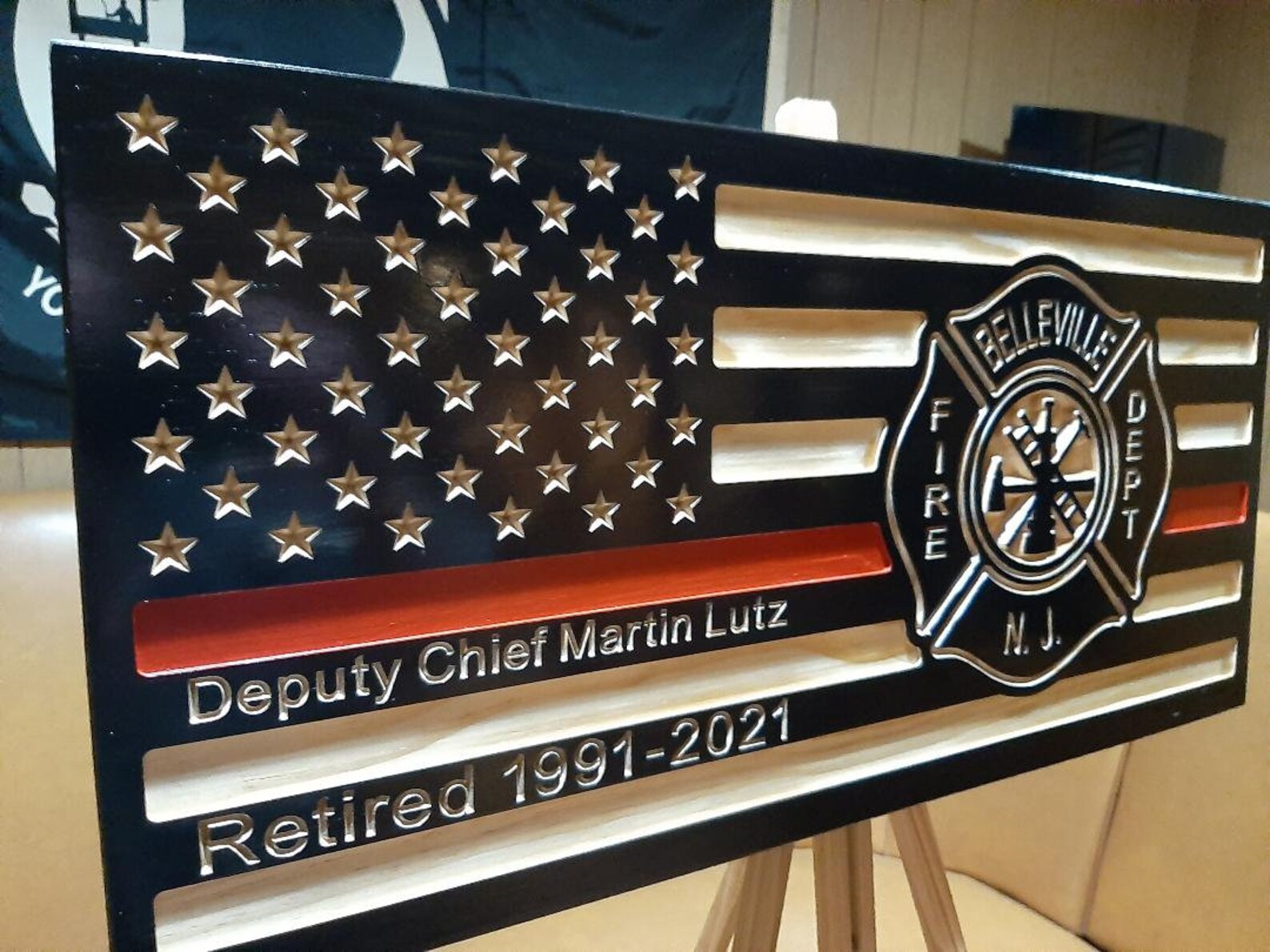 Personalized Fireman Flag Fire Chief Wooden Flag Engraved | Etsy