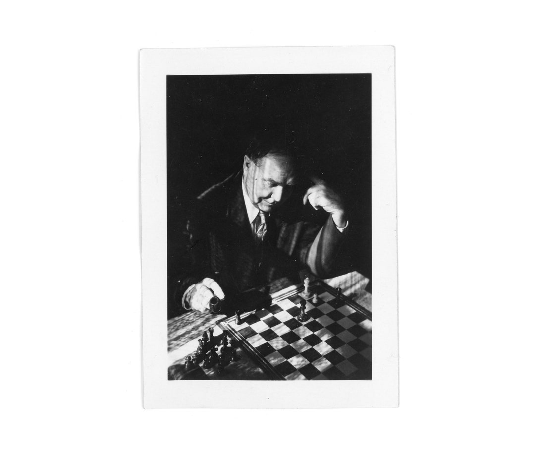 Checkmate 5 Vintage Snapshot Man in the Shadows Contemplating Chess ...