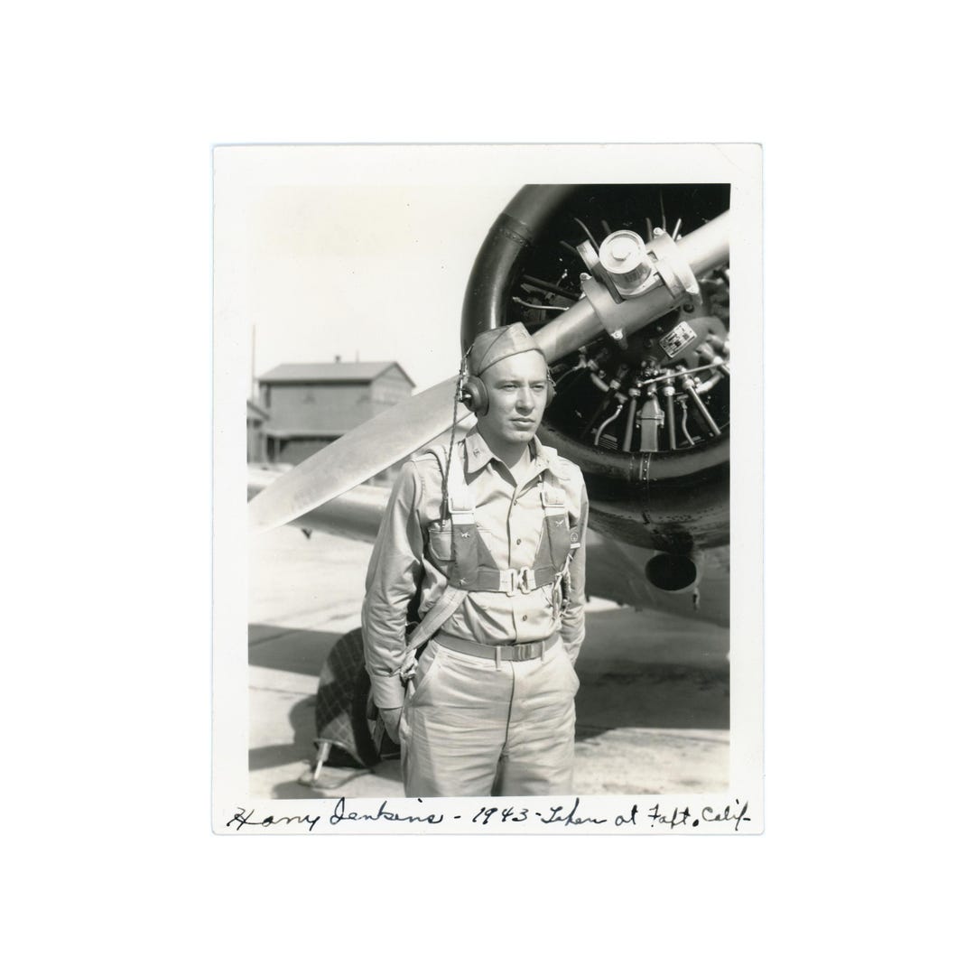 Harry Jenkins ~ Vintage Snapshot ~ Man in Uniform in Front of Airplane ...