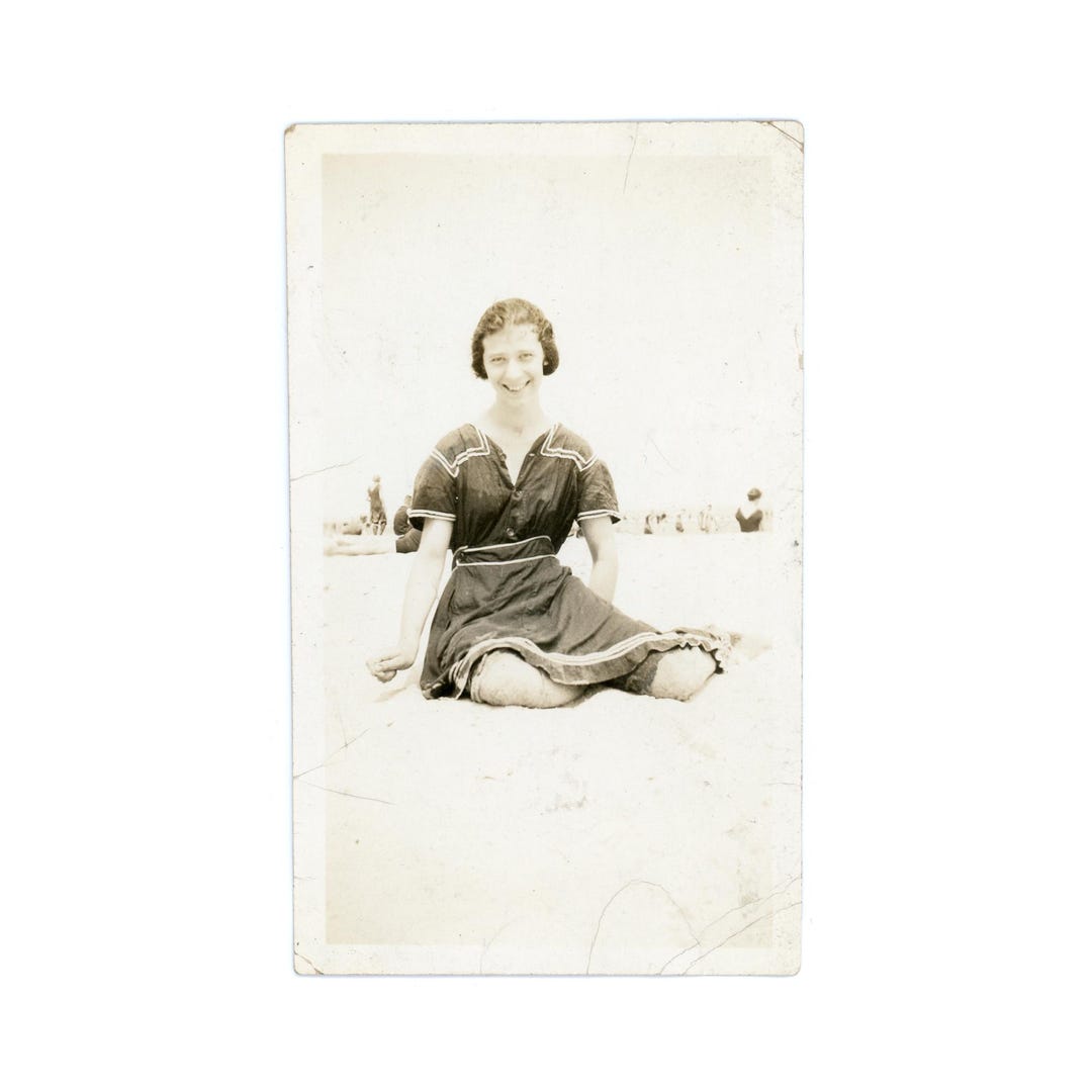 Edith Eddy on Nantasket Beach ~ Identified Vintage Snapshot ~ 1920s Woman in a Bathing Suit ...