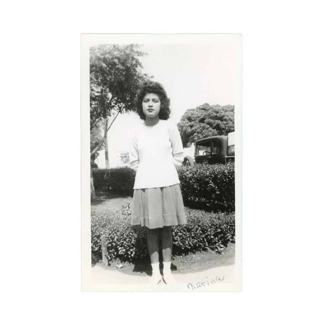 1940s Vintage Photo: Young Woman With Hands Behind Her Back, Original ...