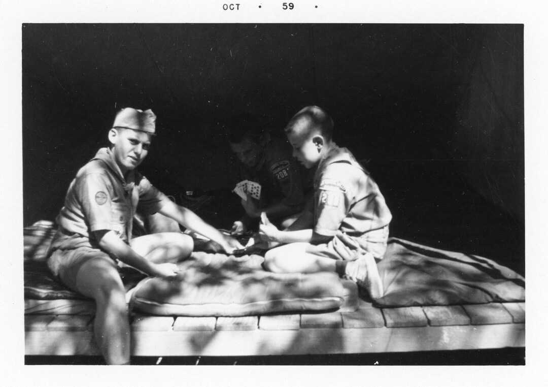 Boy Scouts 1950s Vintage Snapshot Boys Playing Cards Vintage Photo B3 ...