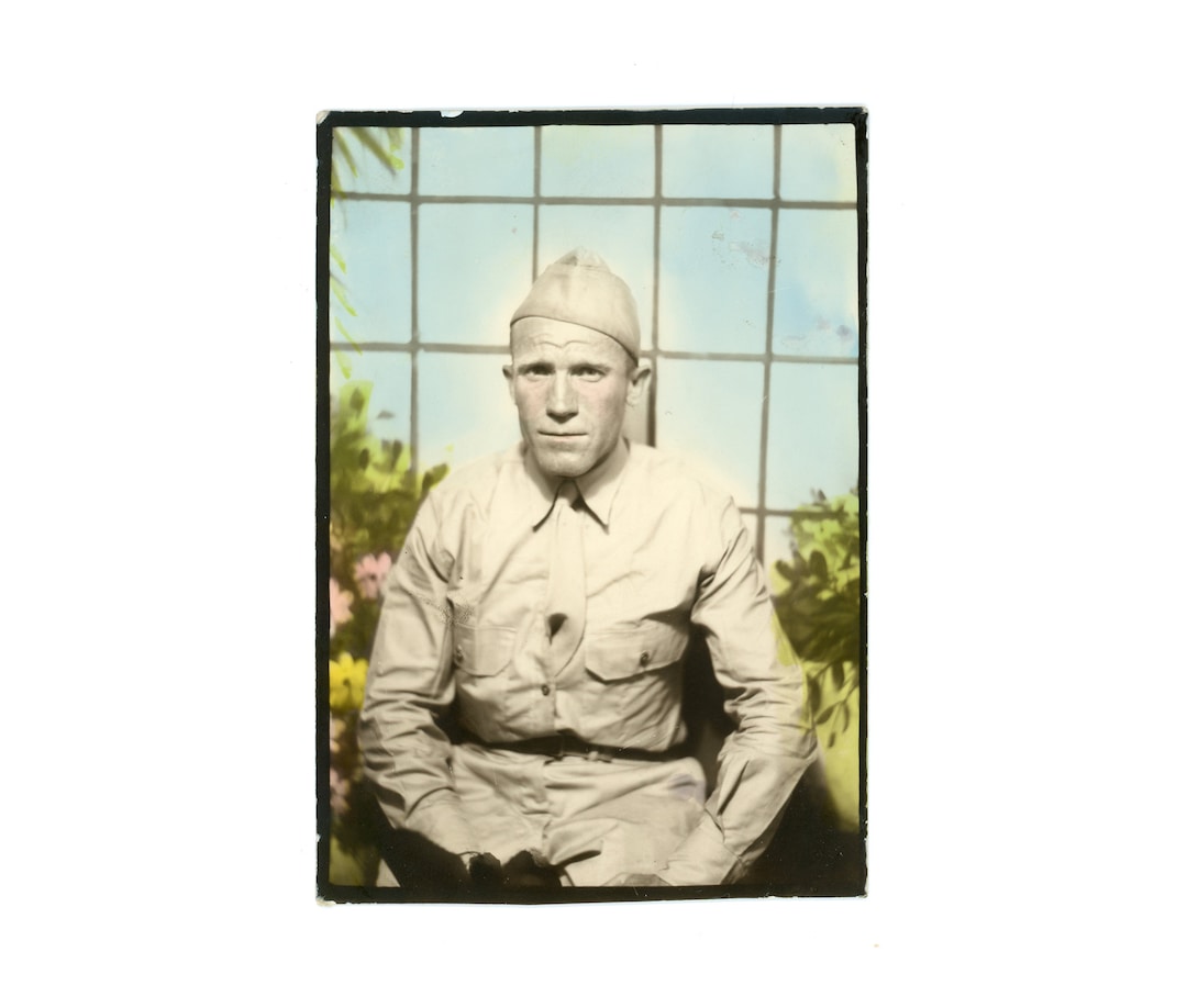The Scowl ~ Vintage Photo Booth ~ Military Man With Worry Line on ...