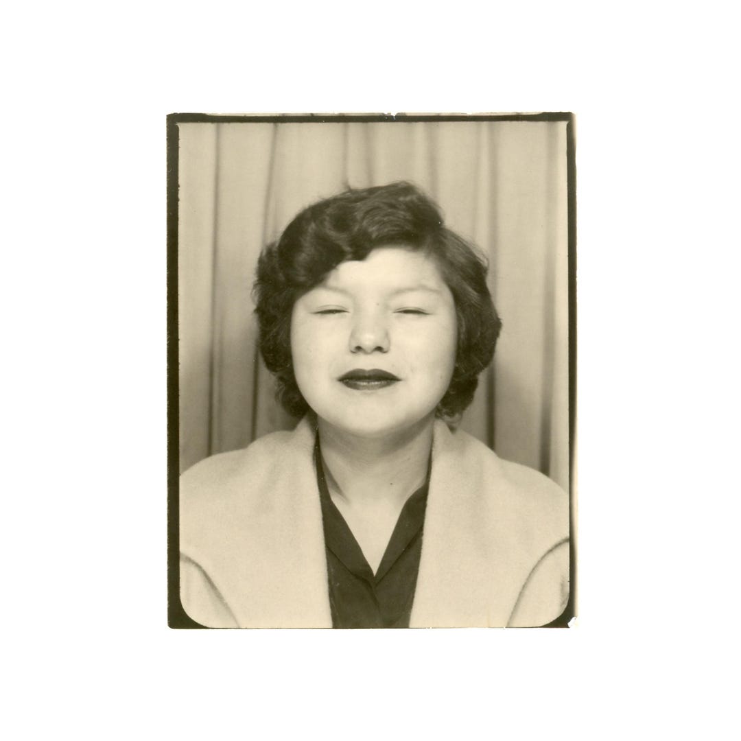 Vintage Photobooth Snapshot Portrait of Young Woman With Her Eyes ...