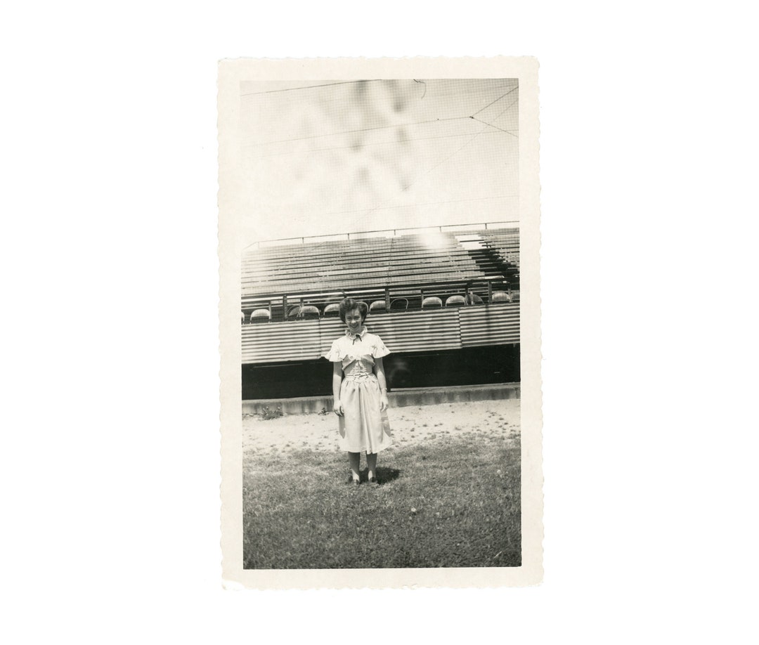 Jane Esther Earle ~ 1940s Vintage Snapshot ~ Woman in Empty Ball Park ...
