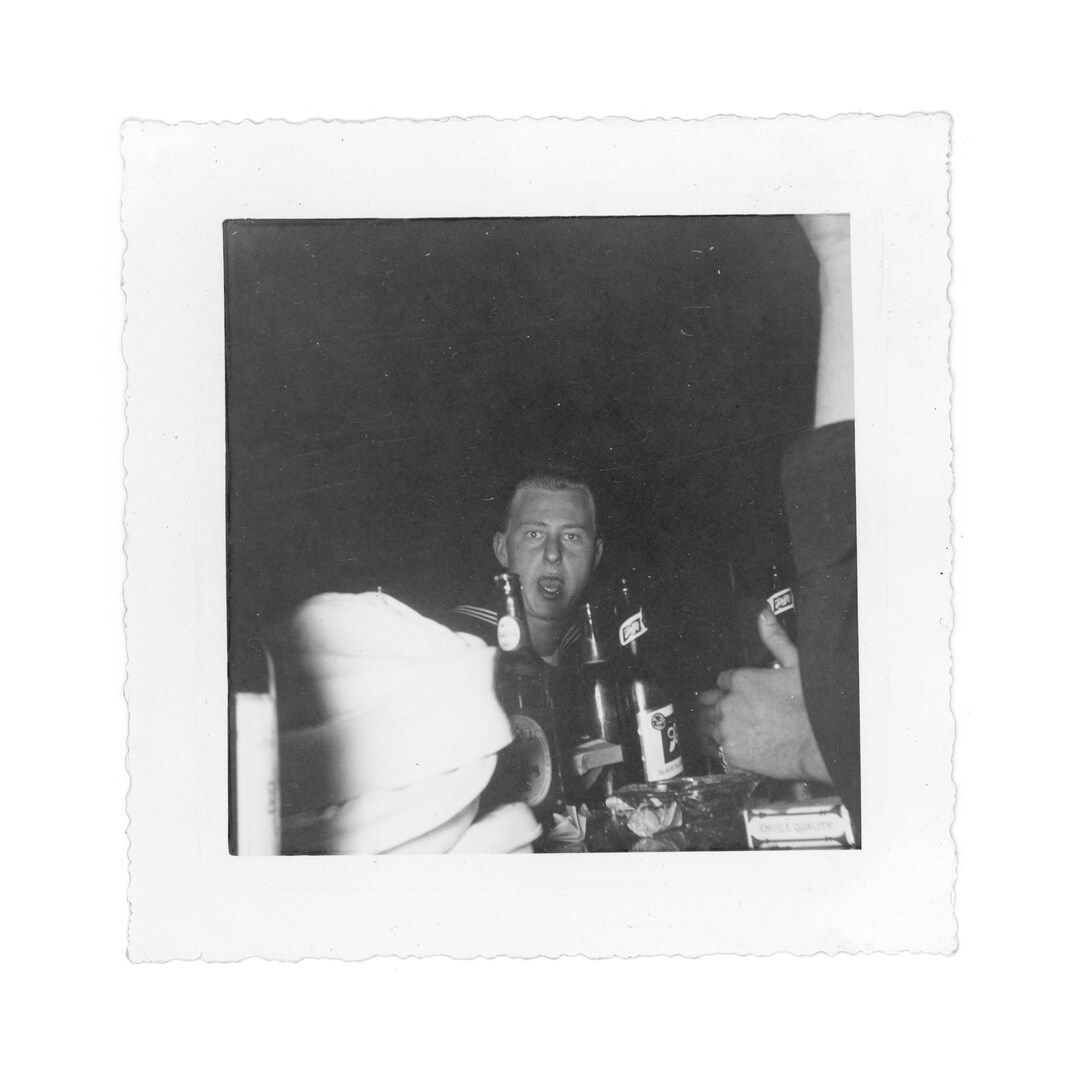 Man With Surprised Look ~ Vintage Snapshot ~ Out of Frame Beer Drinkers ...