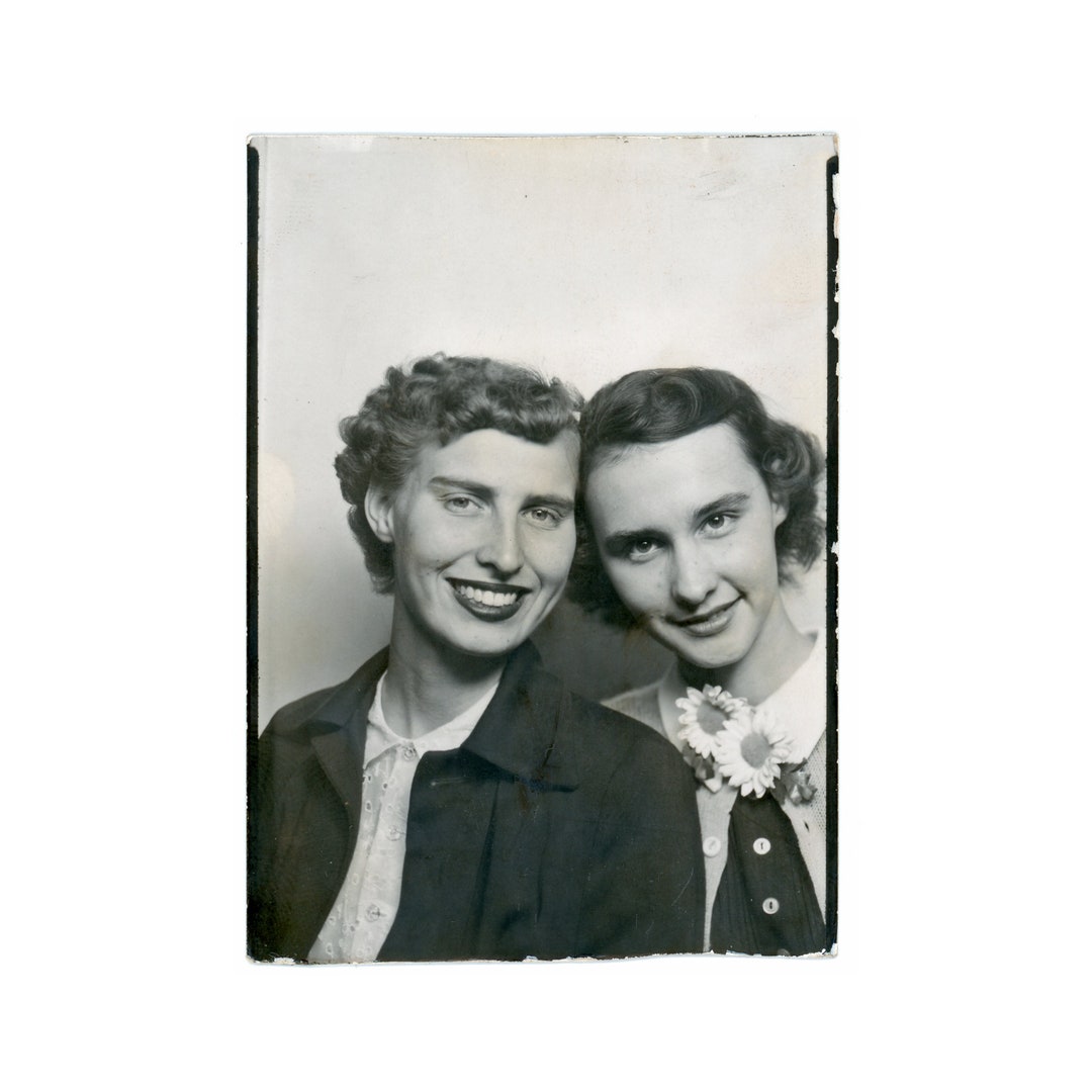 1940s Large Vintage Photo Booth Woman and Girl With Daisy Brooch Pose ...