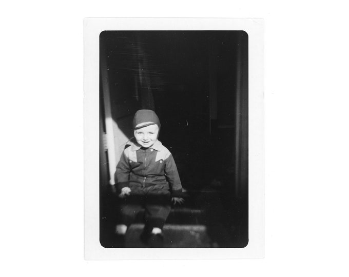 1940s Vintage Snapshot Child's Face Glowing Out of the Dark and Shadows ...