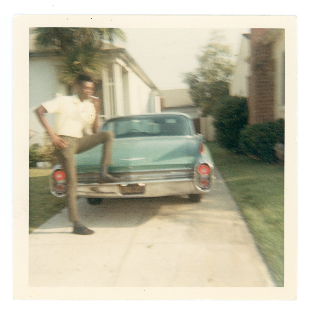 Cigarette Break Vintage Photo Black Man Smoking and Leaning on Rear of ...