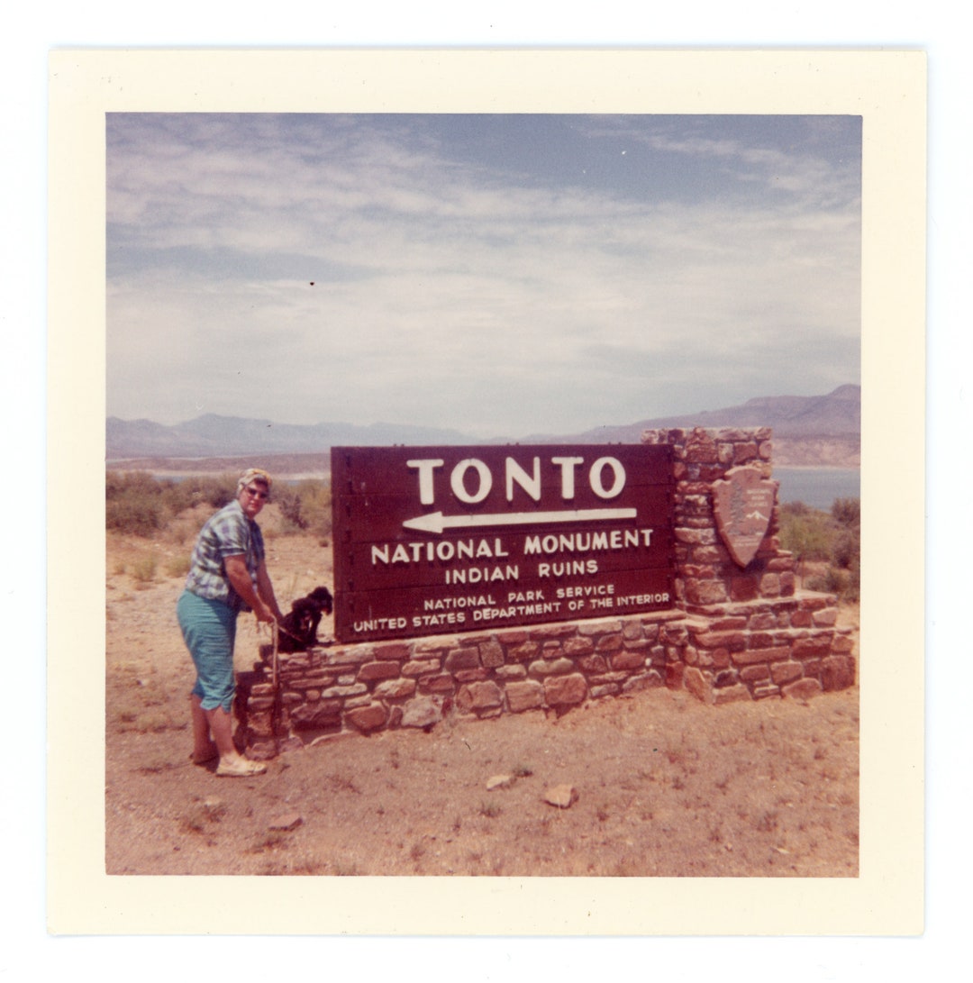 Tonto National Monument Vintage Snapshot Woman and Dog at Arizona Road ...
