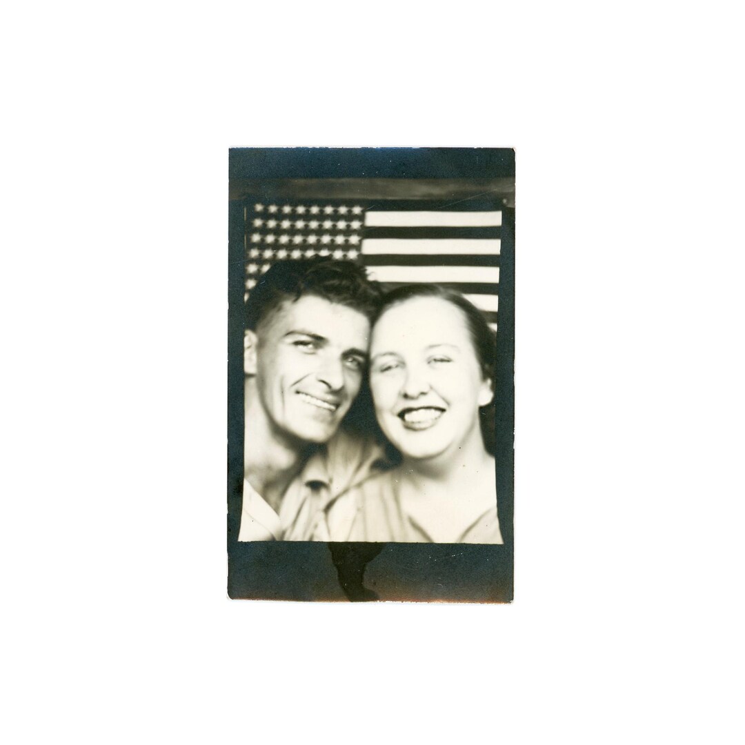 Vintage Photo Booth: Couple With American Flag Backdrop ~ 1940s ...