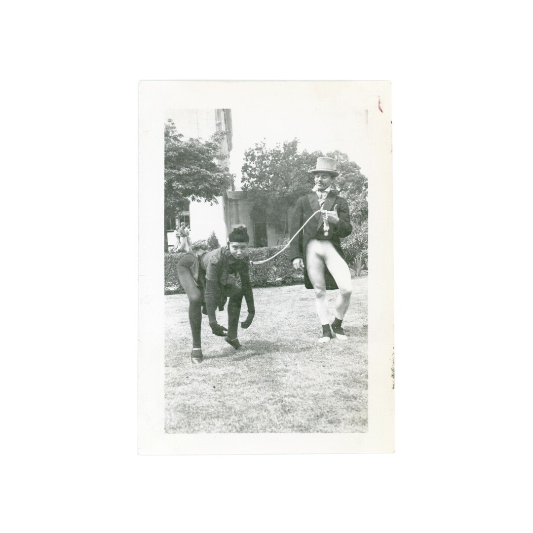 Freaky ~ Vintage Snapshot ~ Man Walking Woman in Costume on a Leash ...