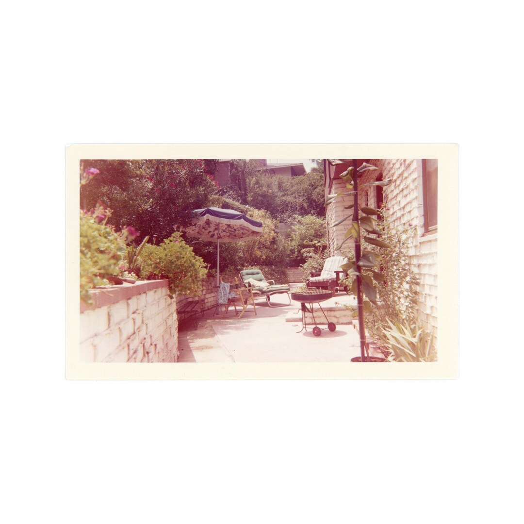 On the Patio ~ Vintage Photo ~ 1960s 1970s View of Lounge Chairs BBQ ...