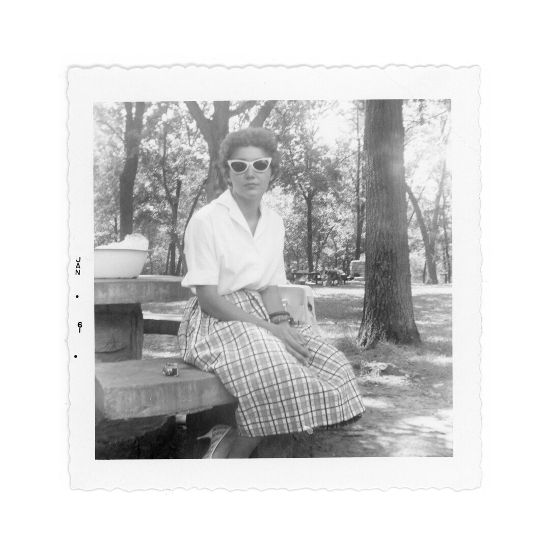 Tiny Camera 1960s Vintage Snapshot Woman in Sunglasses With Miniature ...