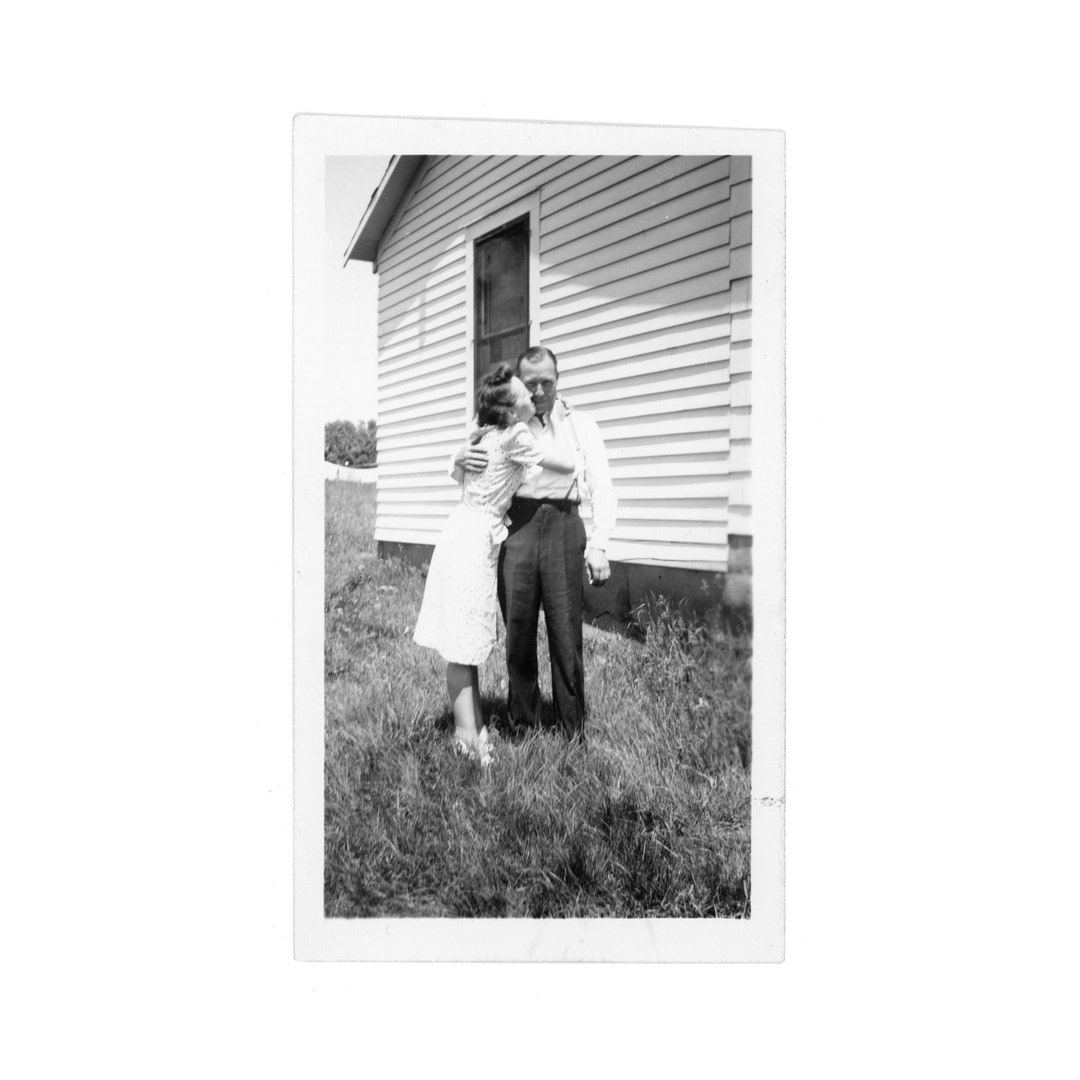 Kiss Me You Fool Vintage Snapshot Couple With Woman Going in for a ...