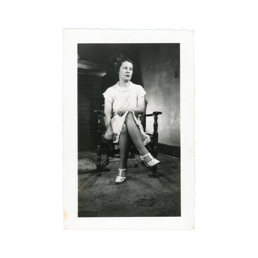 Florence Noble 1930s 1940s Vintage Snapshot Solemn Woman Sitting in a ...
