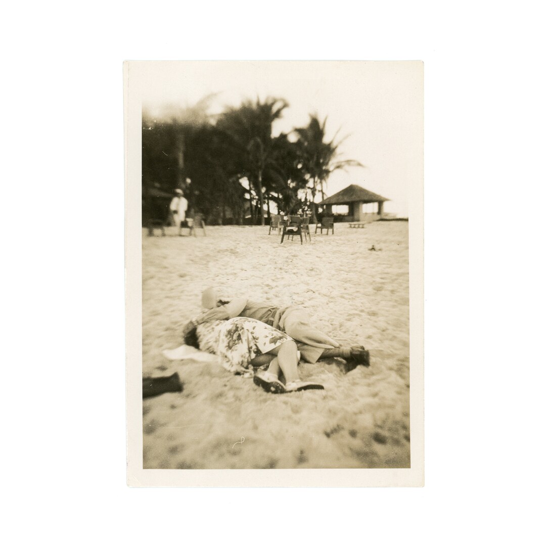 Faceless Lovers Candid Vintage Snapshot Couple Laying on the Beach ...