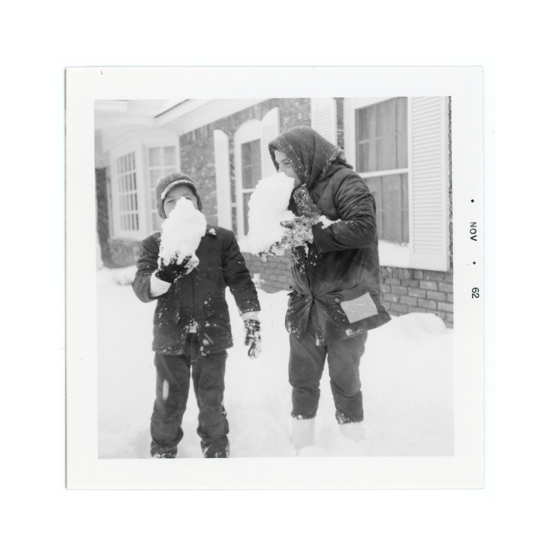 1960s Vintage Snapshot Children Eating Snow Vintage Photo K2 - Etsy