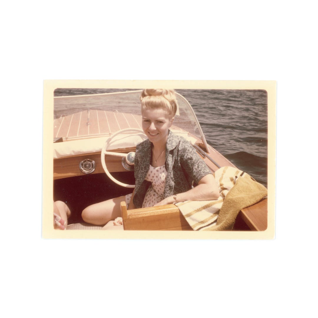 Vintage Photo ~ Bathing Suit Clad Woman With Beehive Hairdo in a Boat ...