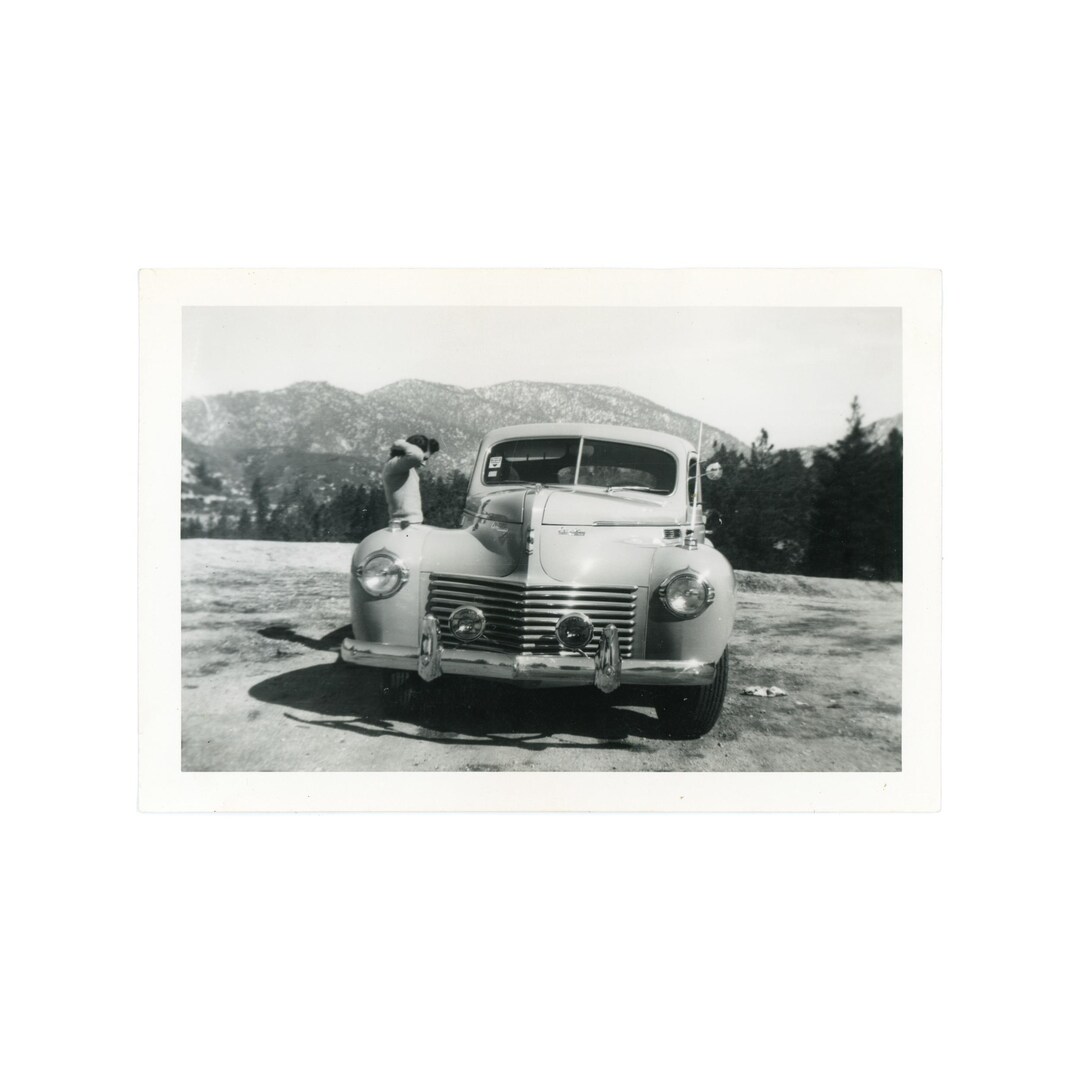 1940s Chrysler Royal ~ Vintage Snapshot ~ Woman Fixing Her Hair Beside ...