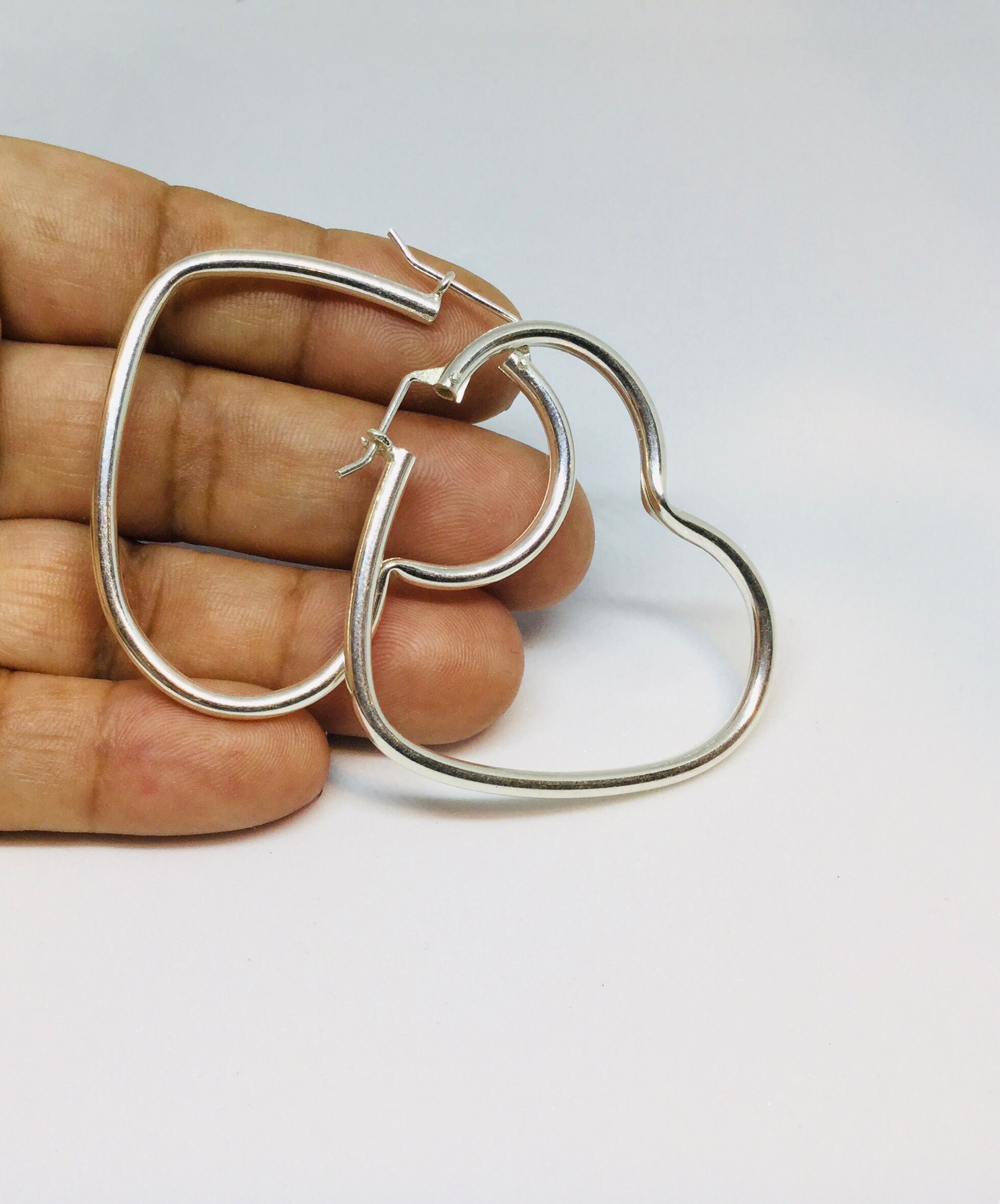 Heart Hoop Earrings Sterling Silver, Large Hoops, Open Heart Hoop ...