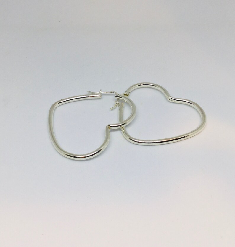 Heart Hoop Earrings Sterling Silver, Large Hoops, Open Heart Hoop ...