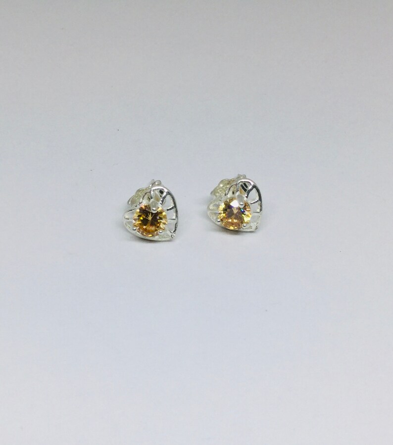 Citrine Stud Earrings, Small Heart Sterling Silver, Yellow Post Earring ...