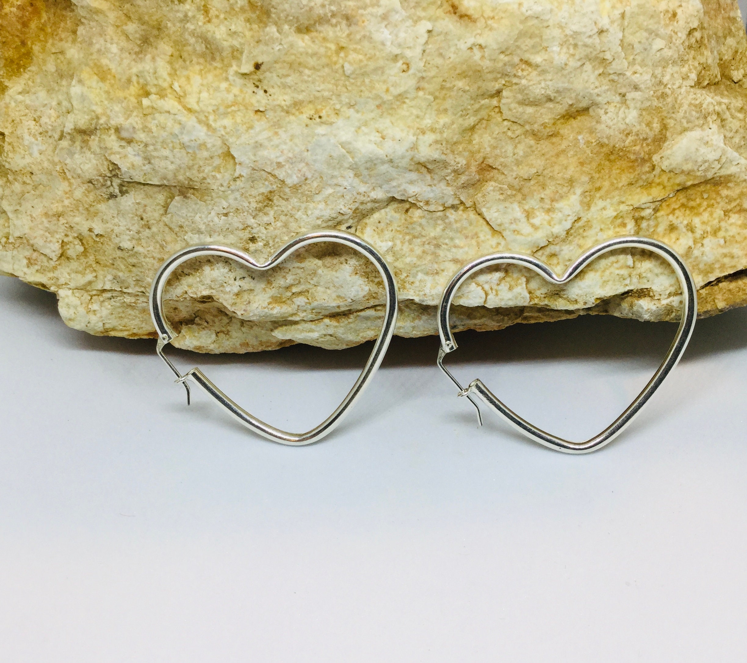 Heart Hoop Earrings Sterling Silver, Large Hoops, Open Heart Hoop ...
