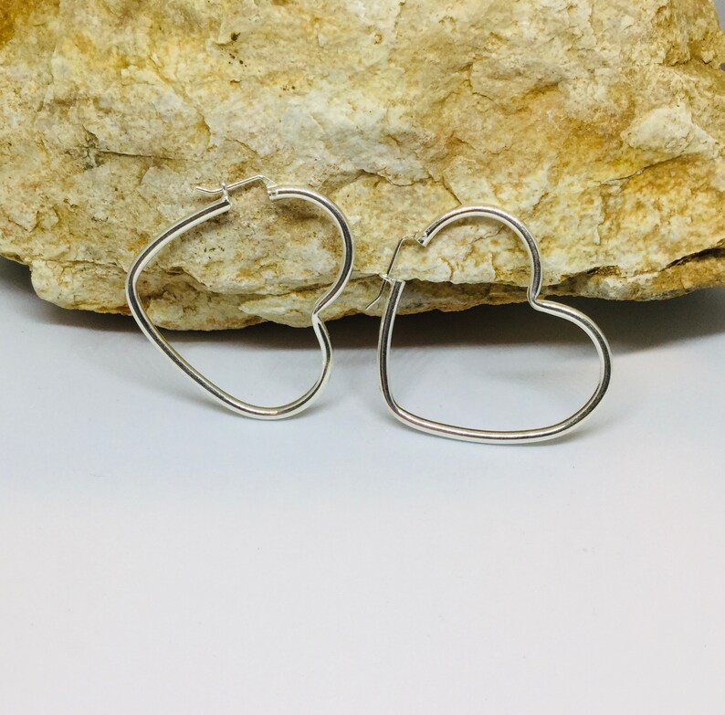 Heart Hoop Earrings Sterling Silver, Large Hoops, Open Heart Hoop ...