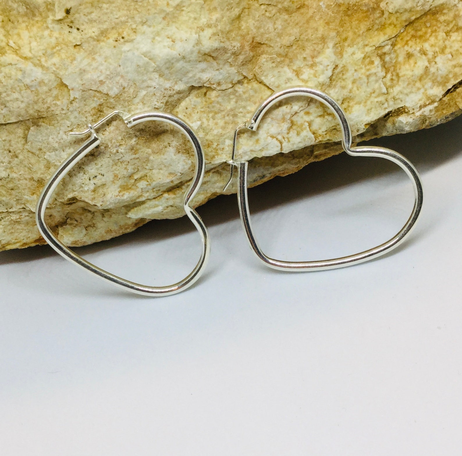 Heart Hoop Earrings Sterling Silver, Large Hoops, Open Heart Hoop ...