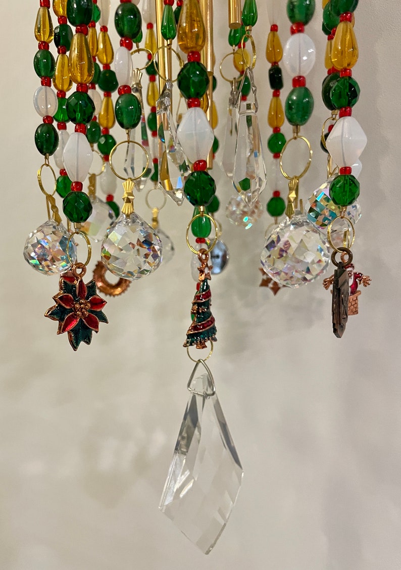 White Christmas Crystal and Glass Bead Wind Chime - Etsy