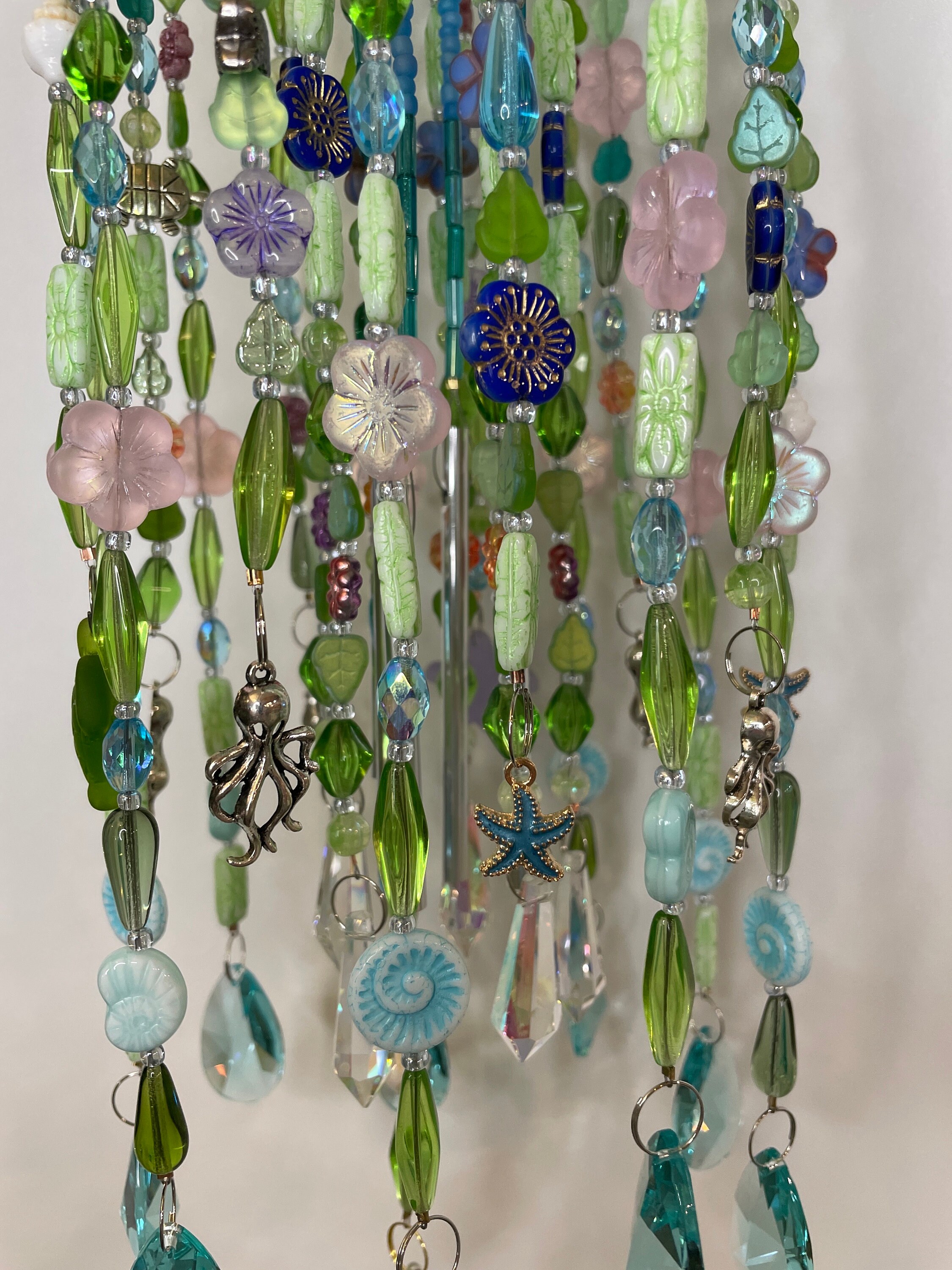 Octopus Garden Wind Chime: Green Glass Beads & Crystals - Etsy