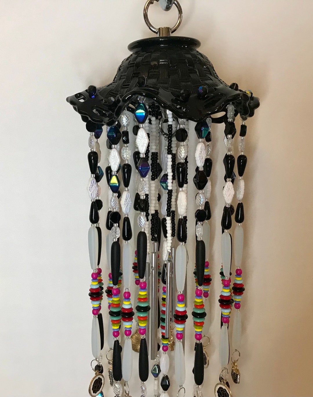 Playful Elegance Crystal and Glass Beaded Wind Chime Unique One of A ...