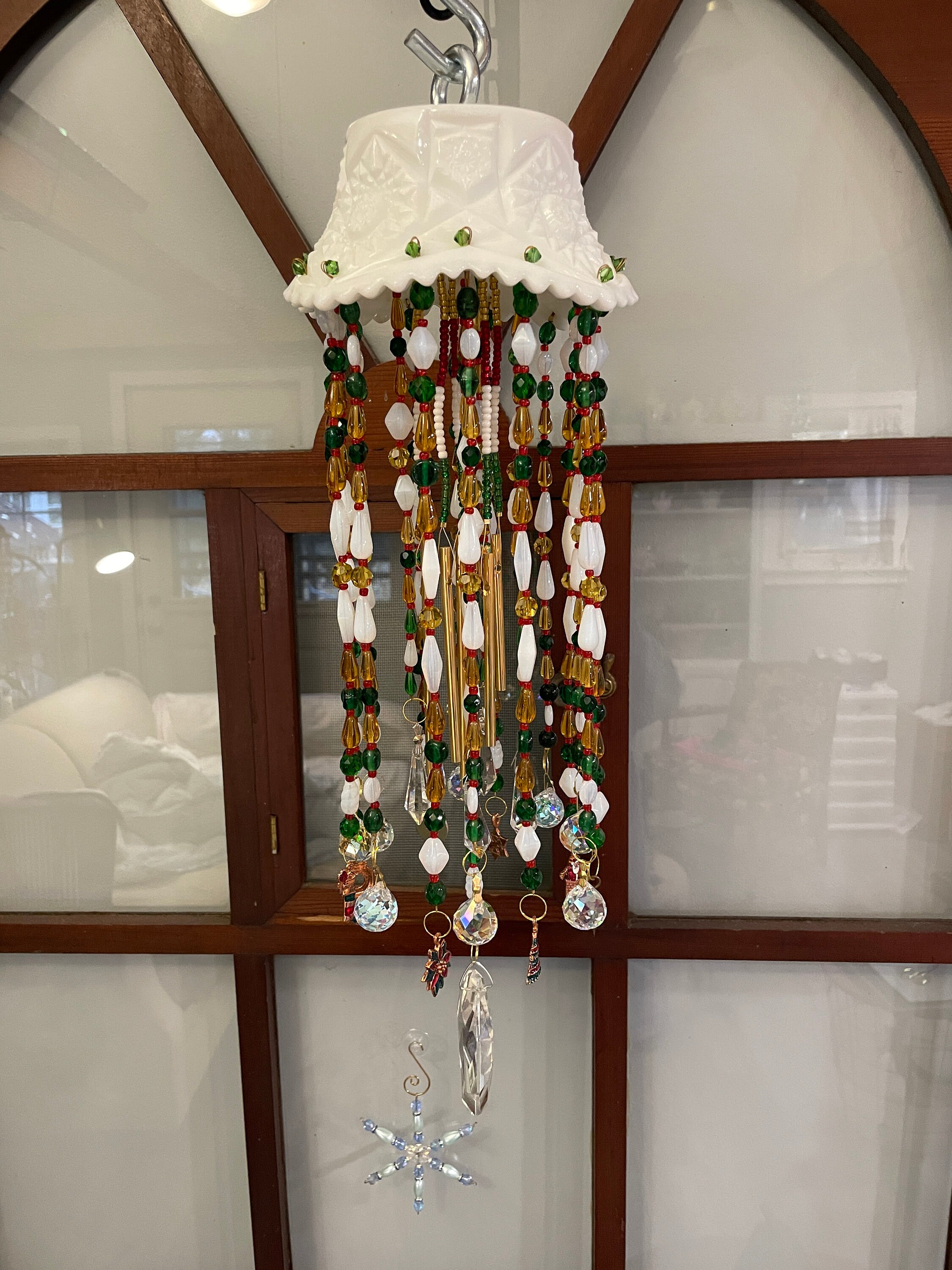 White Christmas Crystal and Glass Bead Wind Chime - Etsy